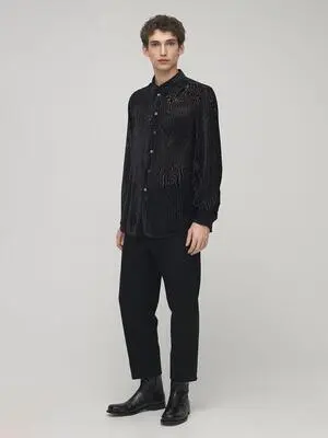 ANN DEMEULEMEESTER Striped Sheer Viscose & Silk Shirt - Black