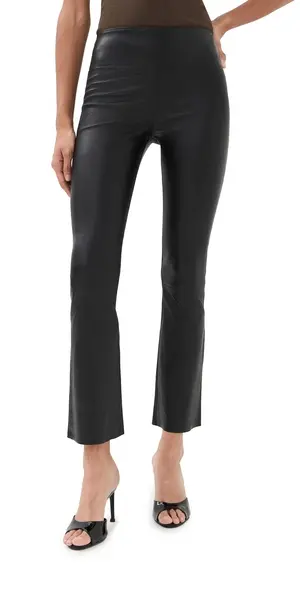 Sprwmn High Waist Leather Ankle Flare Leggings - Black
