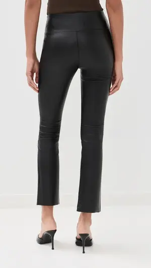 Sprwmn High Waist Leather Ankle Flare Leggings - Black