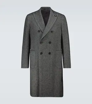 LARDINI Double-breasted Herringbone Coat