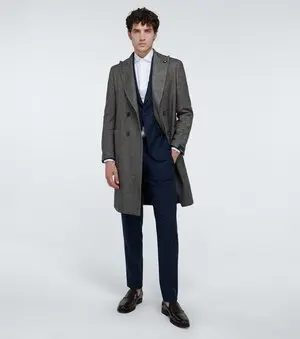 LARDINI Double-breasted Herringbone Coat