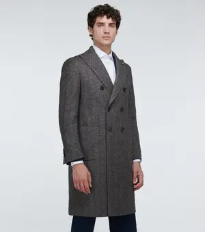 LARDINI Double-breasted Herringbone Coat