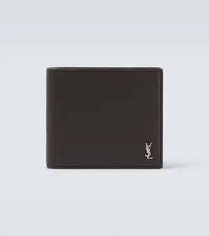 Saint Laurent Tiny Cassandre East/West Leather Wallet Brown