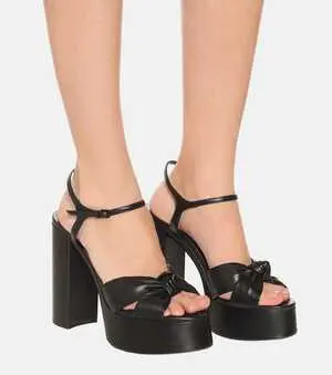 Saint Laurent Bianca 125 Leather Platform Sandals - Black