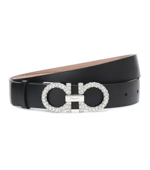 FERRAGAMO Gancini Embellished Leather Belt