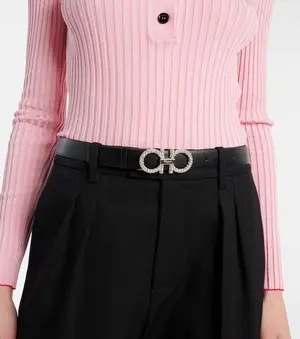 FERRAGAMO Gancini Embellished Leather Belt
