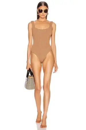 Hunza G Classic Square Neck One Piece Swimsuit Metallic Cocoa