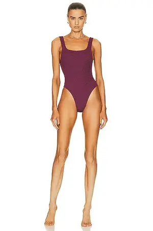 Hunza G Classic Square Neck One Piece Swimsuit Metallic Grape