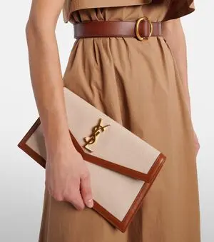 Saint Laurent Uptown Canvas Clutch - Beige
