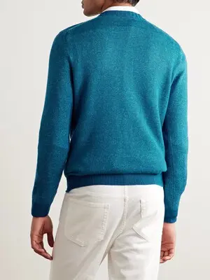 Loro Piana Slim-fit Mélange Linen, Cashmere And Silk-blend Sweater - Blue