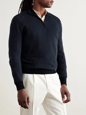 Loro Piana Roadster Striped Cashmere Half-zip Sweater