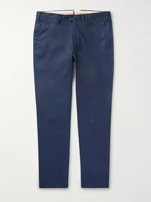 Loro Piana Navy Slim-fit Stretch-cotton Twill Trousers