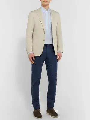 Loro Piana Navy Slim-fit Stretch-cotton Twill Trousers