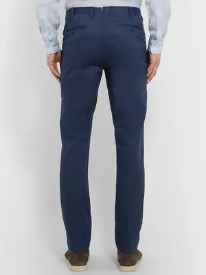 Loro Piana Navy Slim-fit Stretch-cotton Twill Trousers