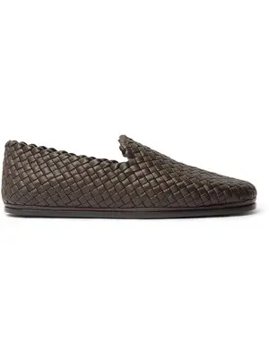 Bottega Veneta Intrecciato Leather Loafers - Brown | Editorialist