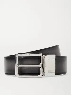 Berluti 3.5cm Scritto Reversible Leather Belt - Gray