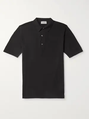 John Smedley Roth Sea Island Cotton Polo Shirt - Black