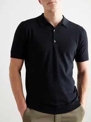 John Smedley Roth Sea Island Cotton Polo Shirt - Black