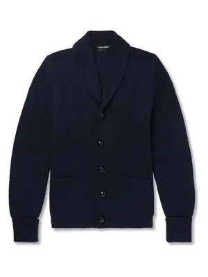 TOM FORD Shawl-collar Ribbed Wool Cardigan - Blue