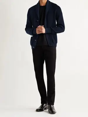 TOM FORD Shawl-collar Ribbed Wool Cardigan - Blue