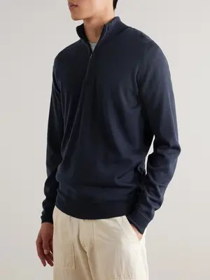 John Smedley Tapton Slim-fit Merino Wool Half-zip Sweater - Blue