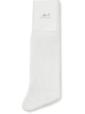 Mr P. Ribbed Cotton-blend Socks - White