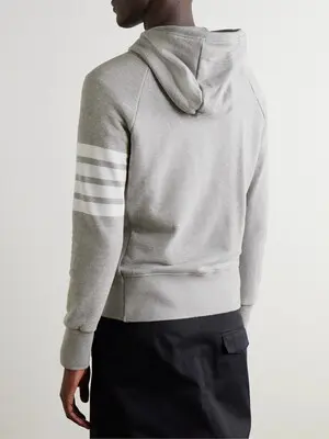 Thom Browne Striped Loopback Cotton-jersey Zip-up Hoodie - Gray