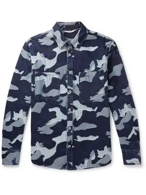 Valentino Garavani Distressed Camouflage-jacquard Denim Overshirt