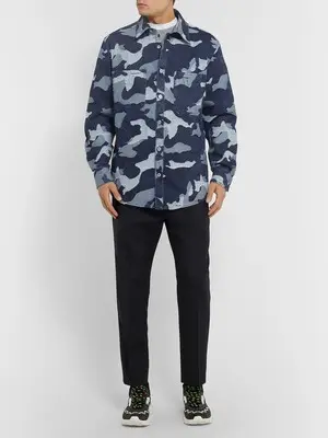 Valentino Garavani Distressed Camouflage-jacquard Denim Overshirt