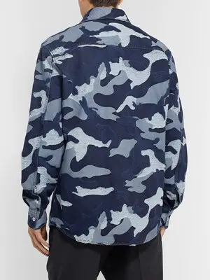 Valentino Garavani Distressed Camouflage-jacquard Denim Overshirt
