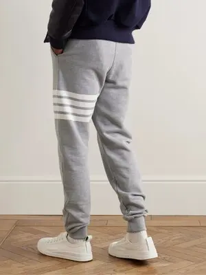 Thom Browne Tapered Striped Loopback Cotton-jersey Sweatpants - Gray