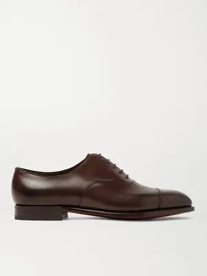 EDWARD GREEN Chelsea Cap-toe Burnished-leather Oxford Shoes - Brown