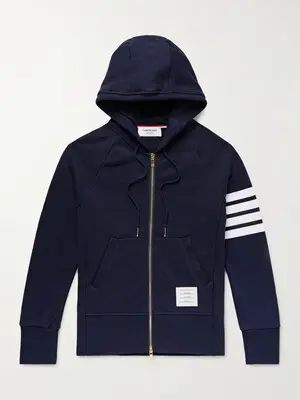 Thom Browne Slim-fit Striped Loopback Cotton-jersey Zip-up Hoodie - Blue