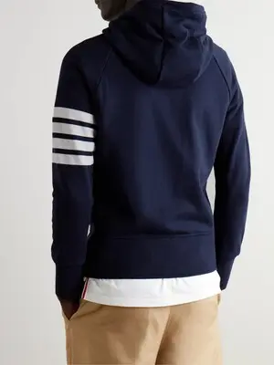 Thom Browne Slim-fit Striped Loopback Cotton-jersey Zip-up Hoodie - Blue