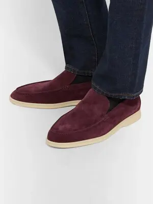 Loro Piana Summer Walk Suede Loafers - Burgundy | Editorialist display picture 3