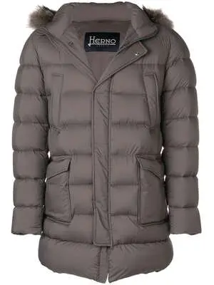 Herno Patch Pocket Fur-trimmed Puffer Coat - Grey