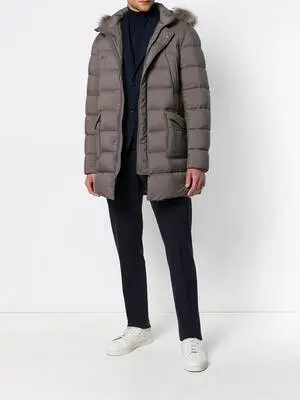 Herno Patch Pocket Fur-trimmed Puffer Coat - Grey