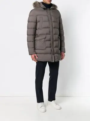 Herno Patch Pocket Fur-trimmed Puffer Coat - Grey