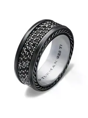 David Yurman Sterling Silver Streamline Diamond Band Ring - Black