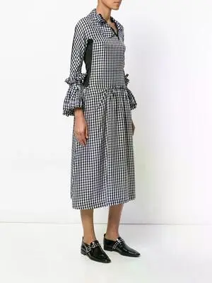Comme Des Garçons Ruffled Gingham Midi Dress