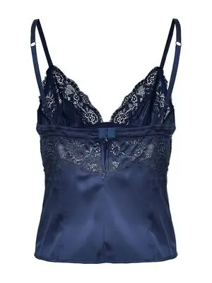 Pinko Lace Panel Rear Clasp Camisole Top In Blue - 50% Off