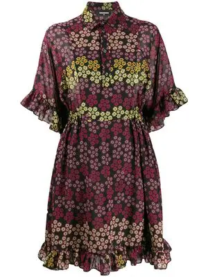 Dsquared2 Floral Print Silk Blend Shirt Dress