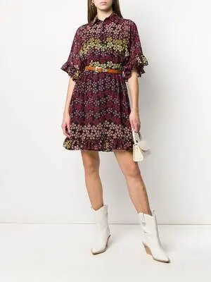 Dsquared2 Floral Print Silk Blend Shirt Dress