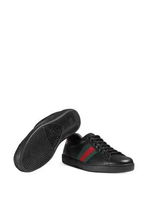 Gucci Ace Leather Sneakers With Signature Web Detailing - Black
