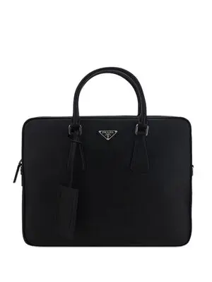 Prada Triangle-logo Saffiano Leather Briefcase - Black