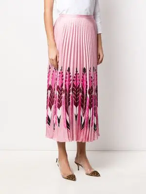 Valentino Garavani Feather Print Pleated Midi Skirt - Pink