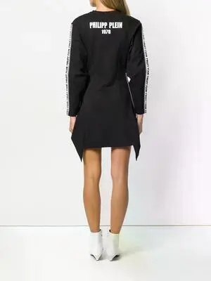 Philipp Plein Long Sleeve Ribbed Asymmetrical Hem Dress