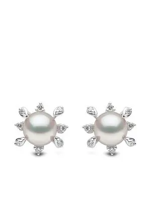 Yoko London Trend Freshwater Pearl And Diamond Earrings - Silver