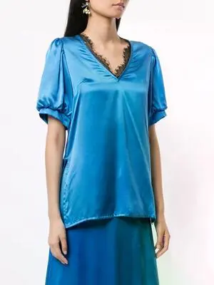 MACGRAW Shadow Lace-detail Blouse - Blue