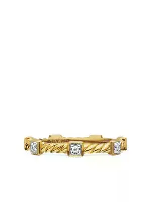 David Yurman 18kt Yellow Cable Collectibles Stations Diamond Stack Ring - Gold